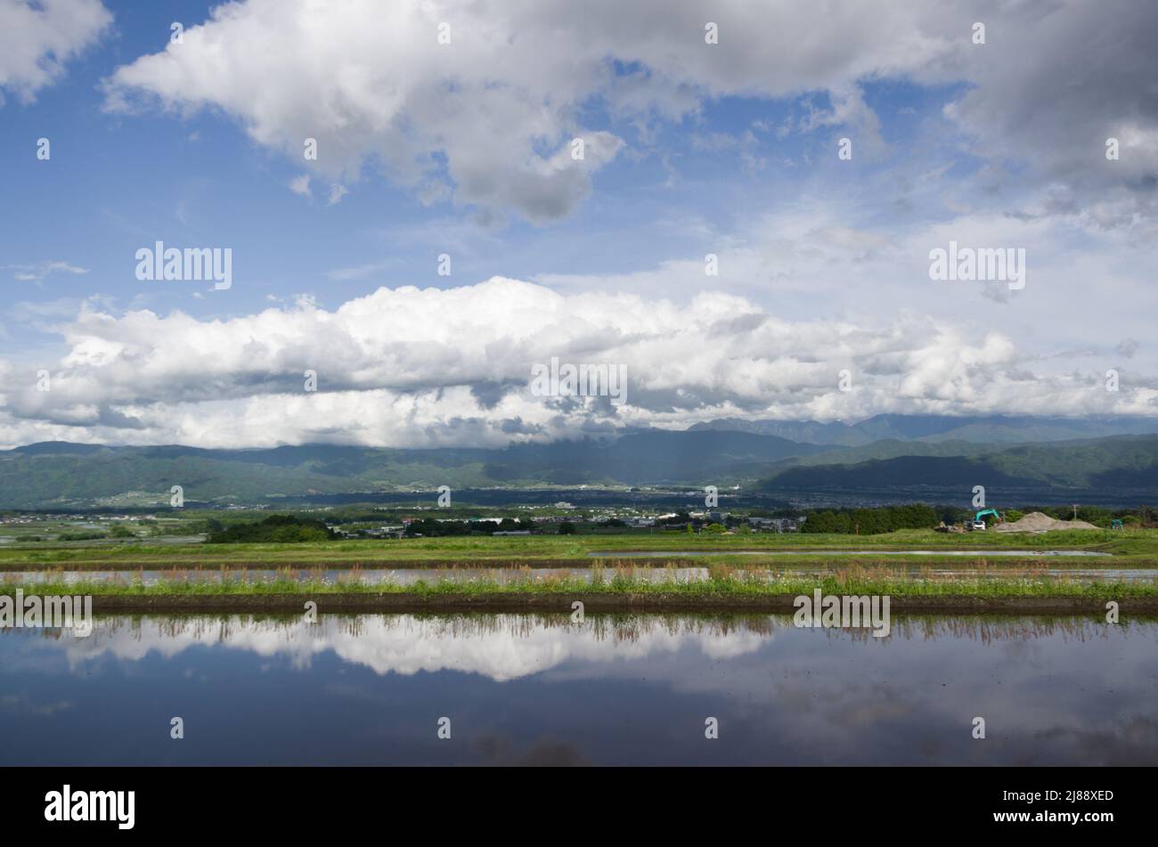 ina, nagano, japan, 2022/14/05 , Rice fields in ina, Nagano, in spring ...