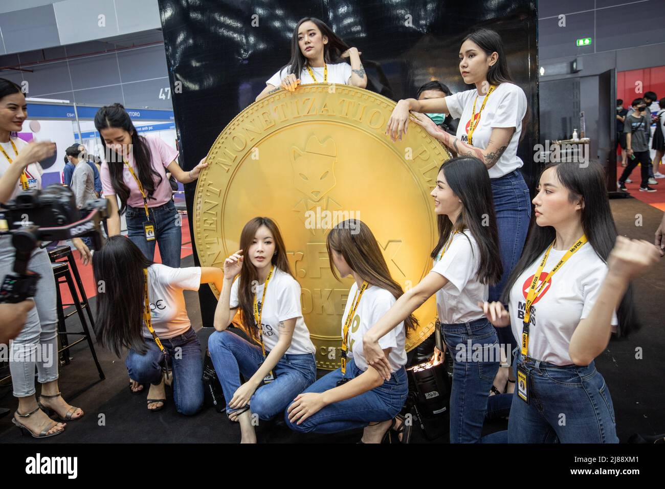 Bangkok, Thailand. 14th May, 2022. Models pose at the Mr. Fox booth at ...