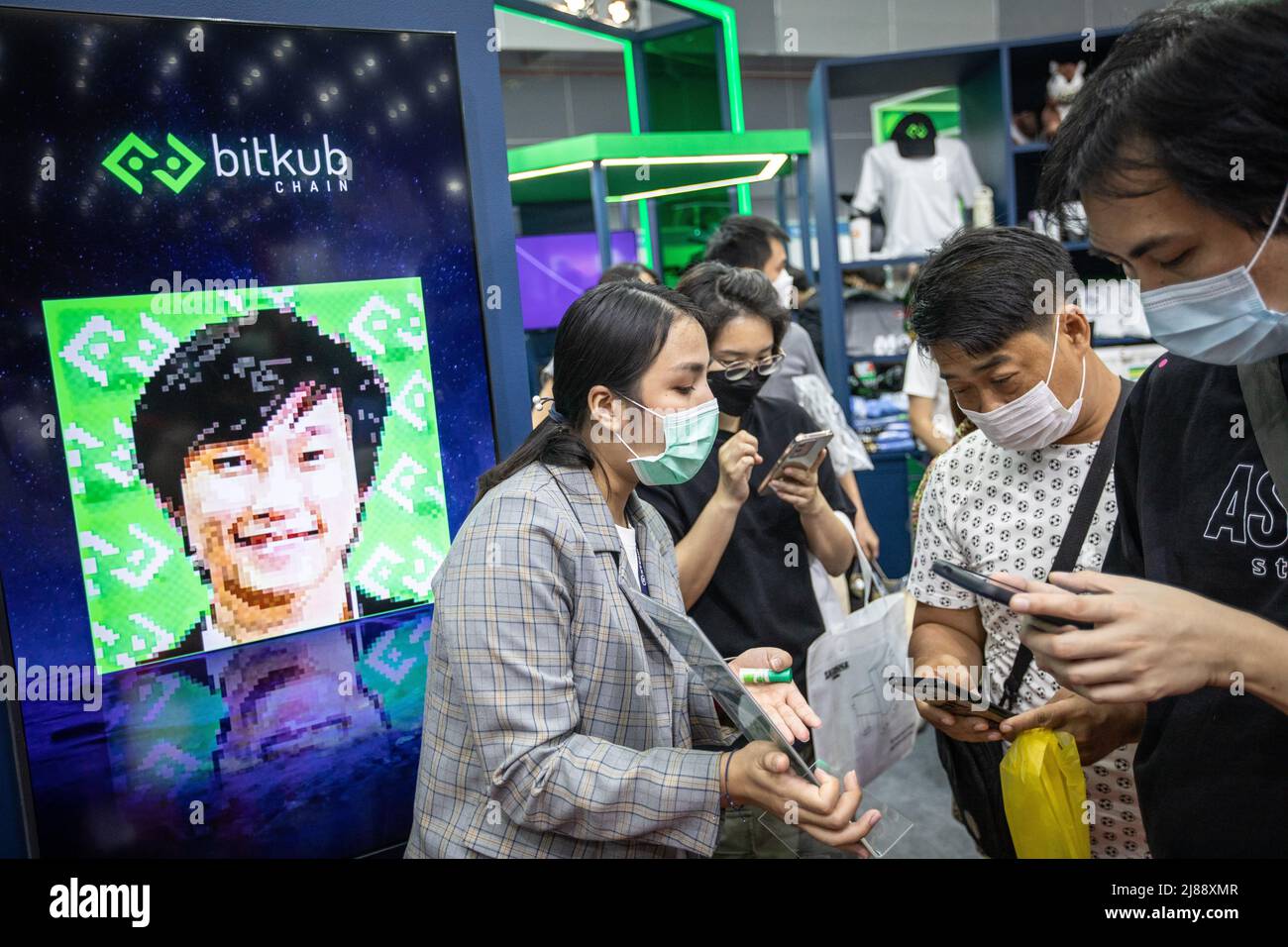 Bangkok, Thailand. 14th May, 2022. A pixelized photo of Bitkub CEO Jirayut Srupsrisopa seen at ...
