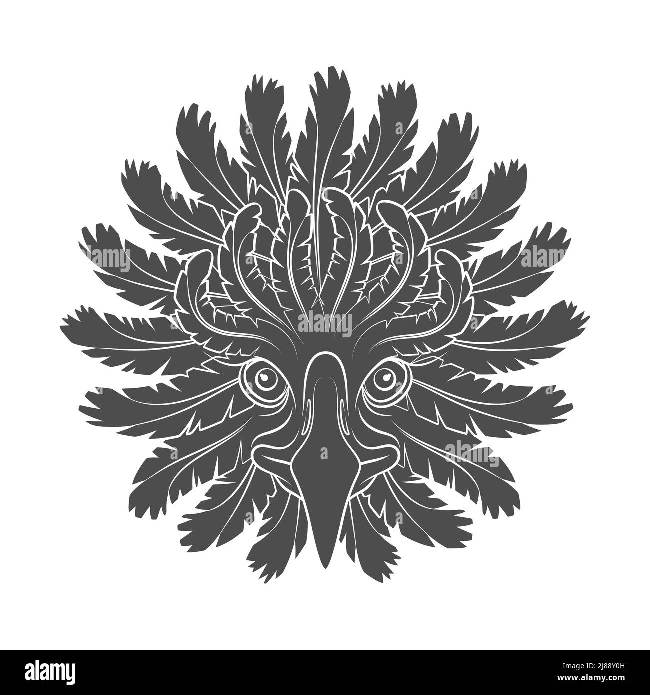 Abstract black and white illustration with eagle head and feathers ...