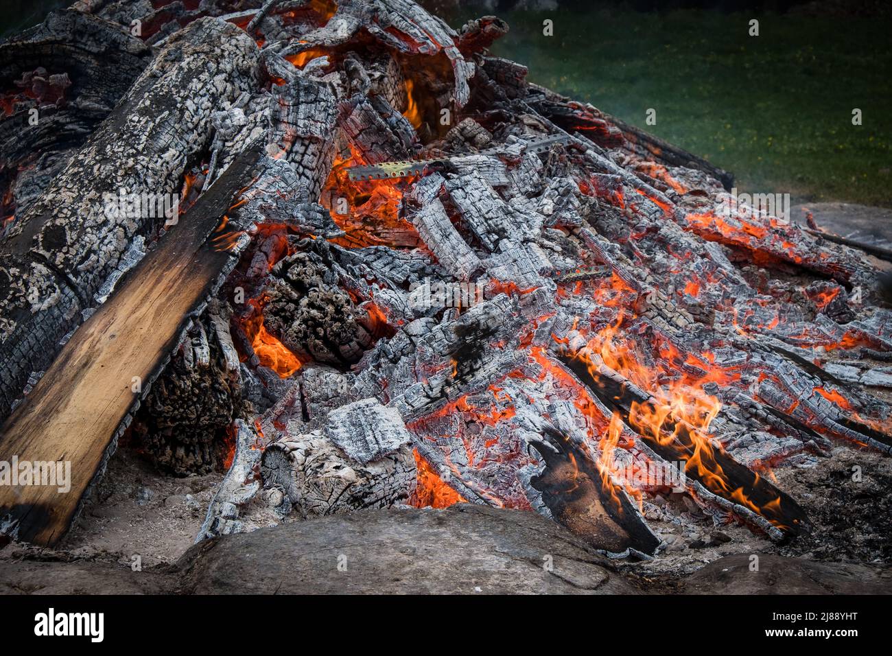 Close-up of a burning fire. Open fire in nature Stock Photo - Alamy
