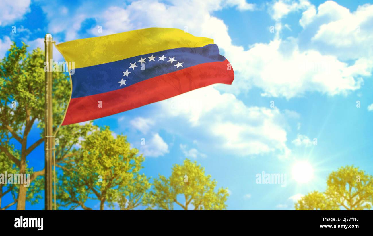 flag of Venezuela at sunny day, sunlight and happiness symbol - nature ...
