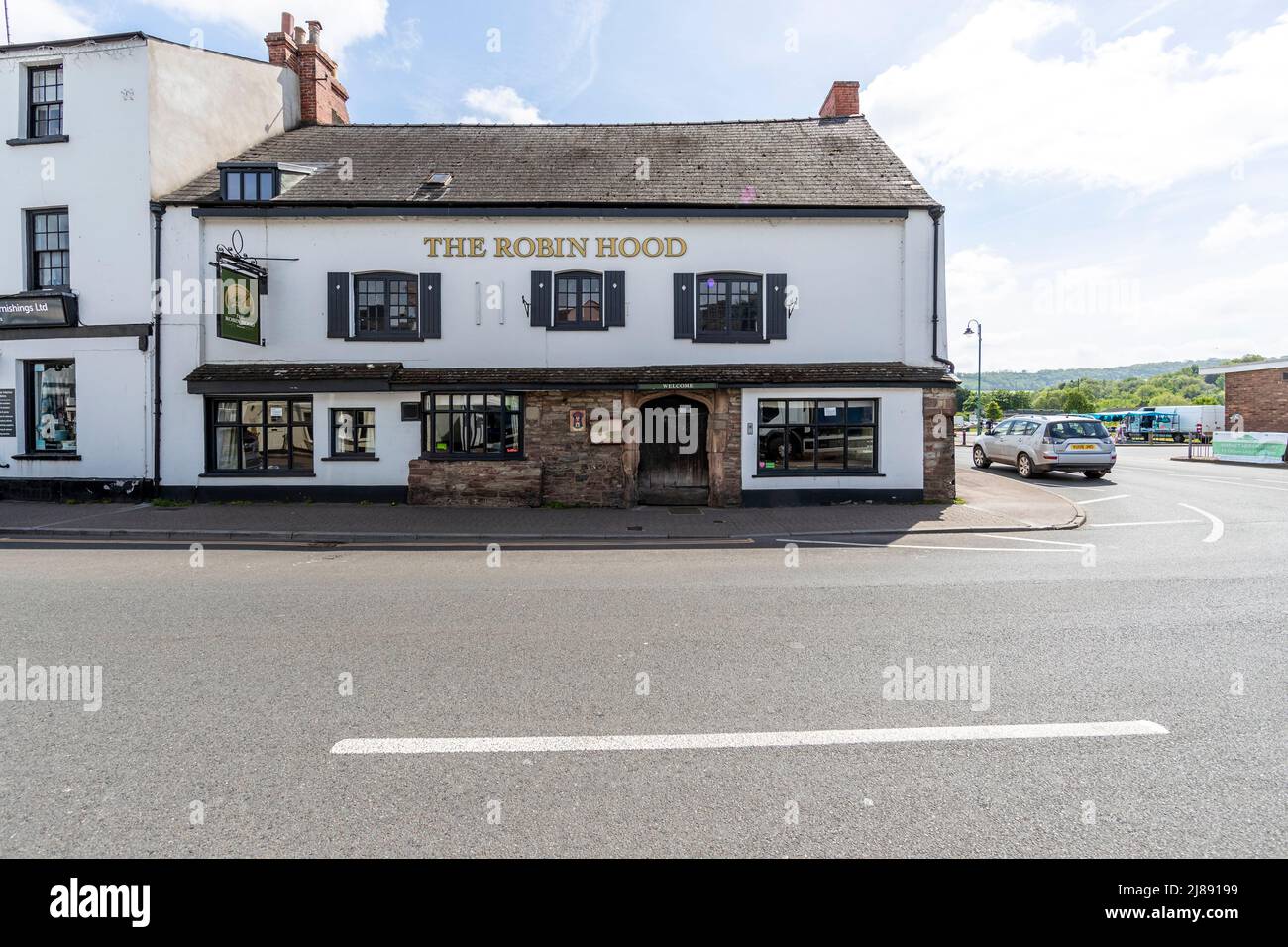 The Robin Hood pub, Britain's High Streets, Monmouth, Wales Stock Photo ...