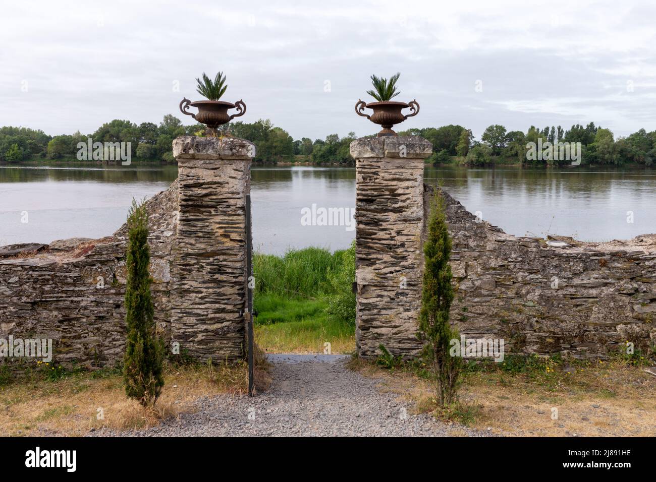 old stone gates and palace flower pots, European Garden overlooking the ...