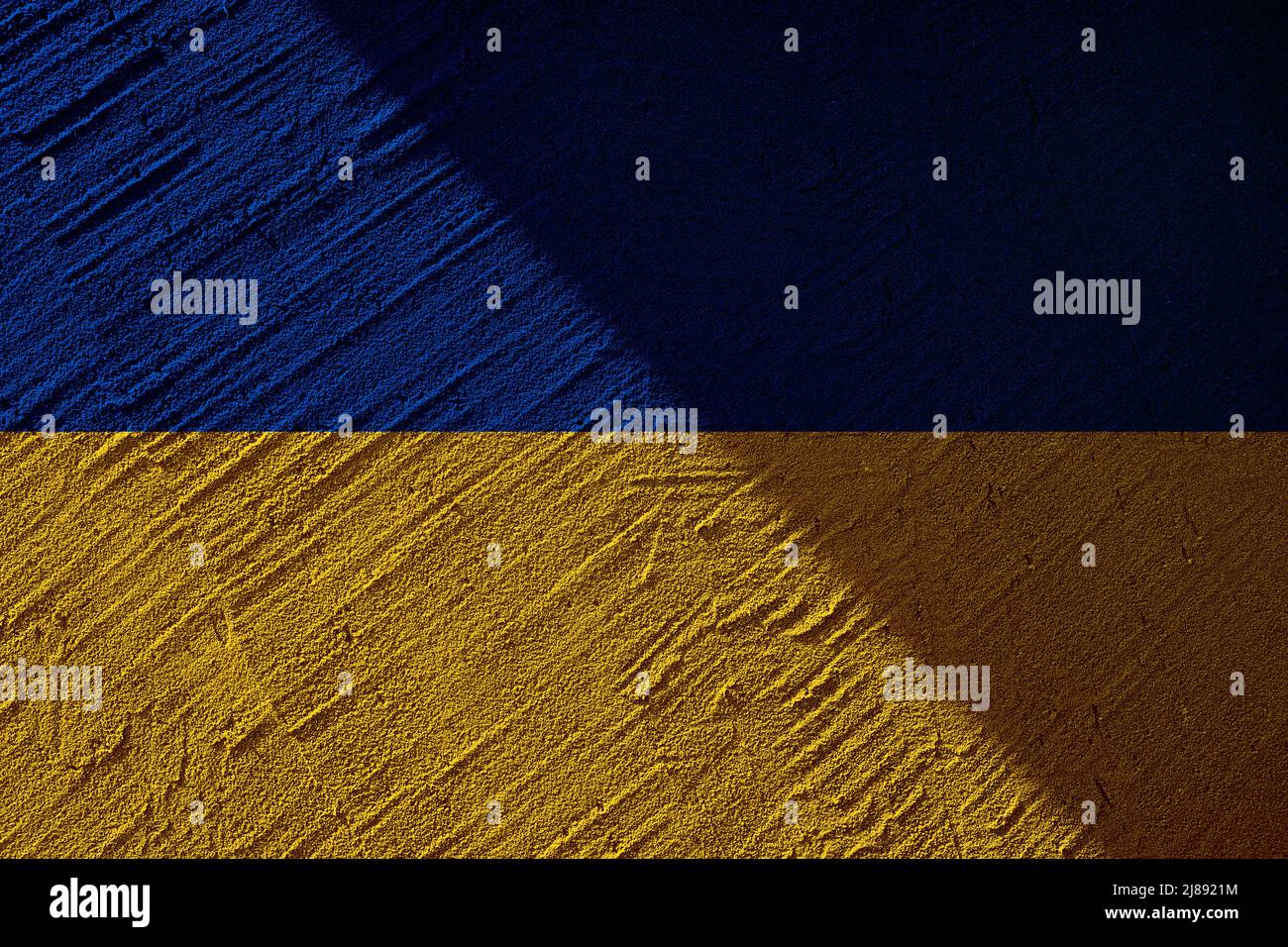 Ukrainian state national flag. Texture concrete grunge wall in yellow ...