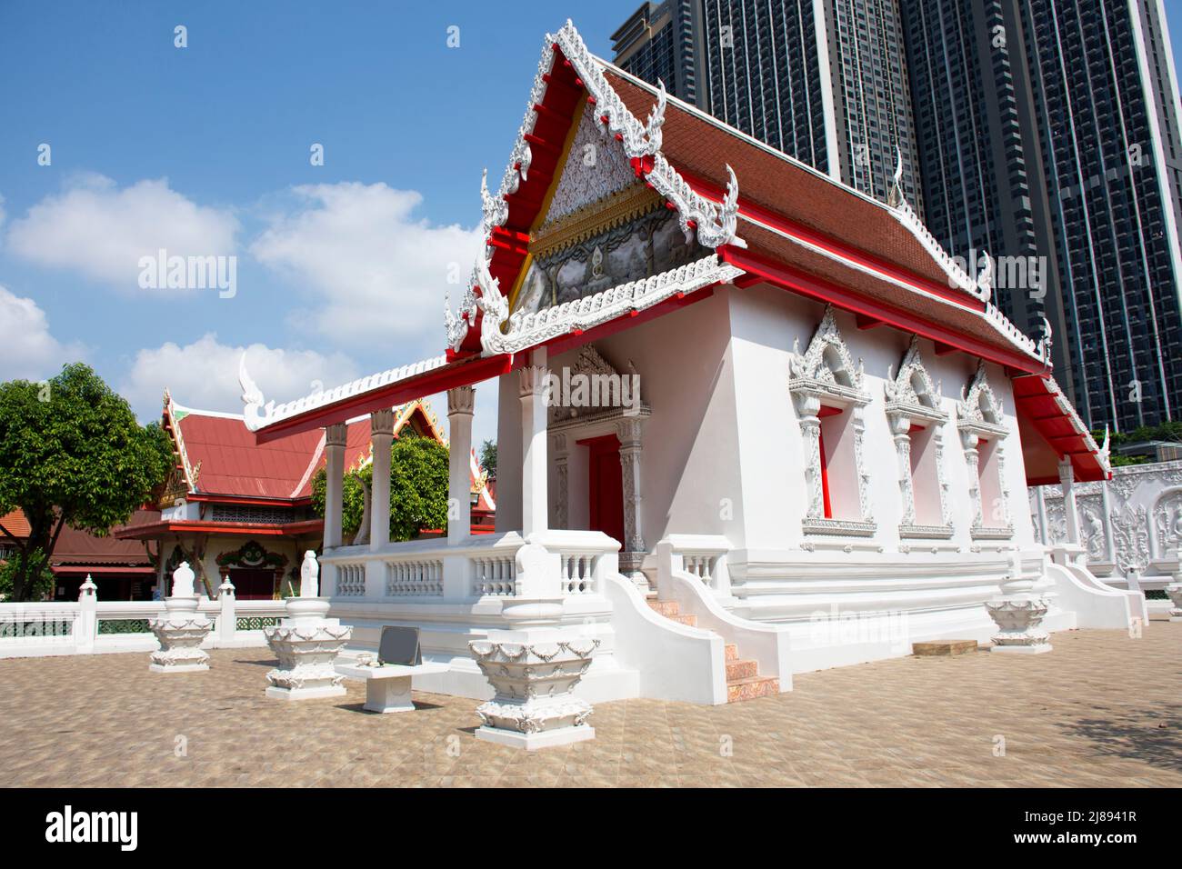 Ancient old ordination hall or antique beautiful ubosot church for thai ...
