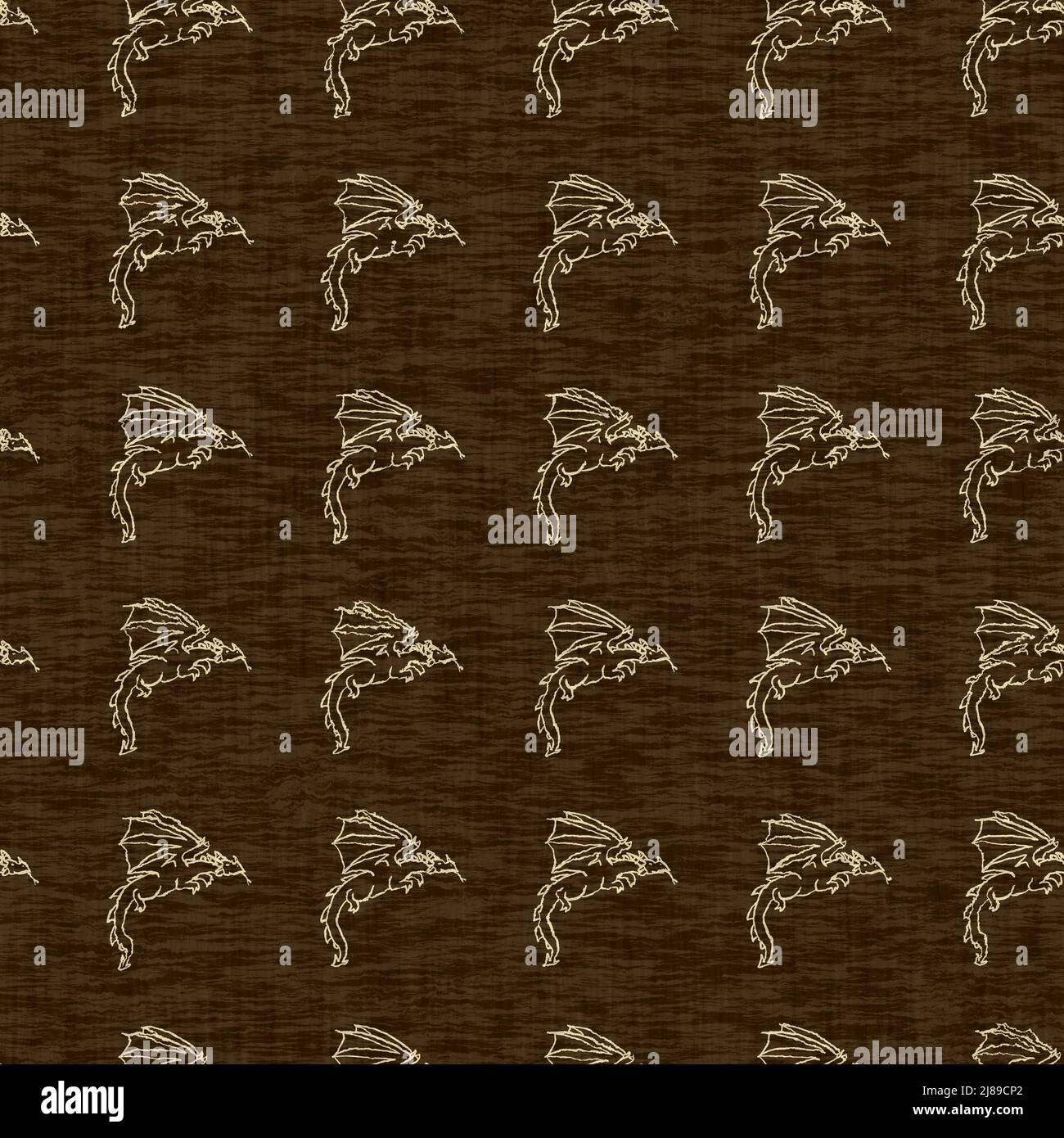 Dragon linen effect texture seamless pattern. Woven mythical beast for ...