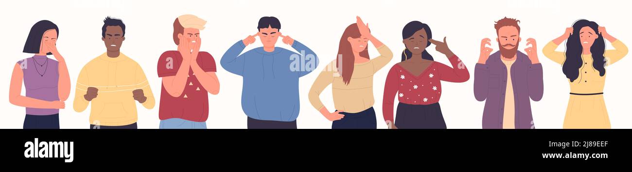 Stress and bad emotions of unhappy adult people vector illustration ...