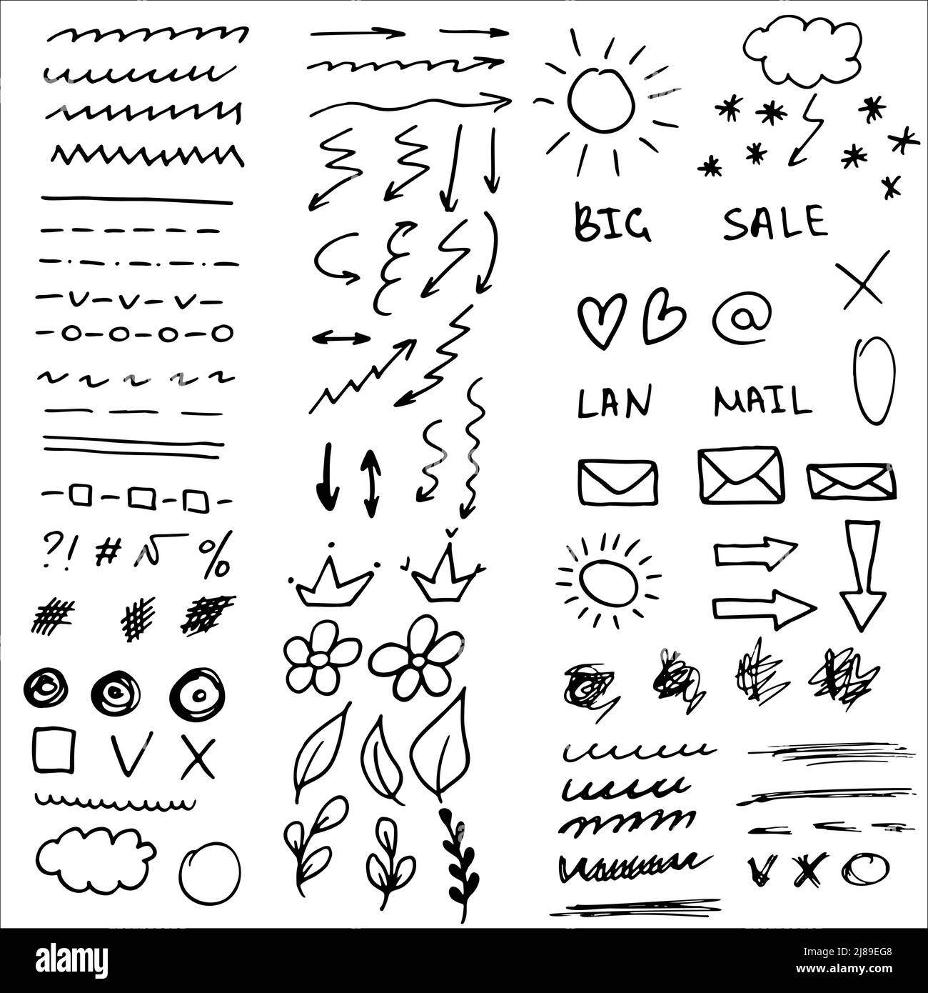 Collection of scribble design element of sketch underlines, arrows and ...