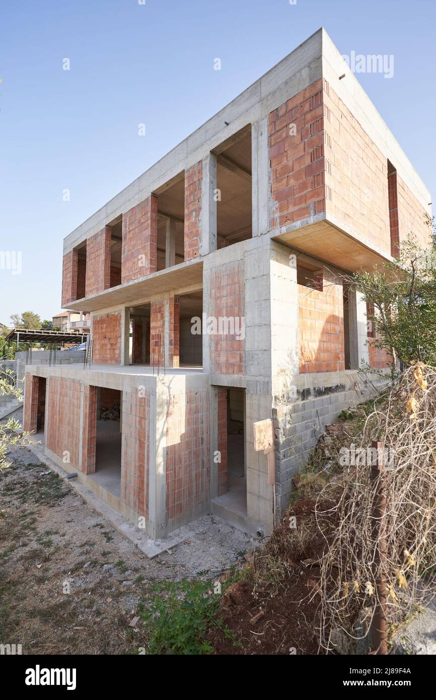 Construction of a modern residential building with flat roof Stock ...