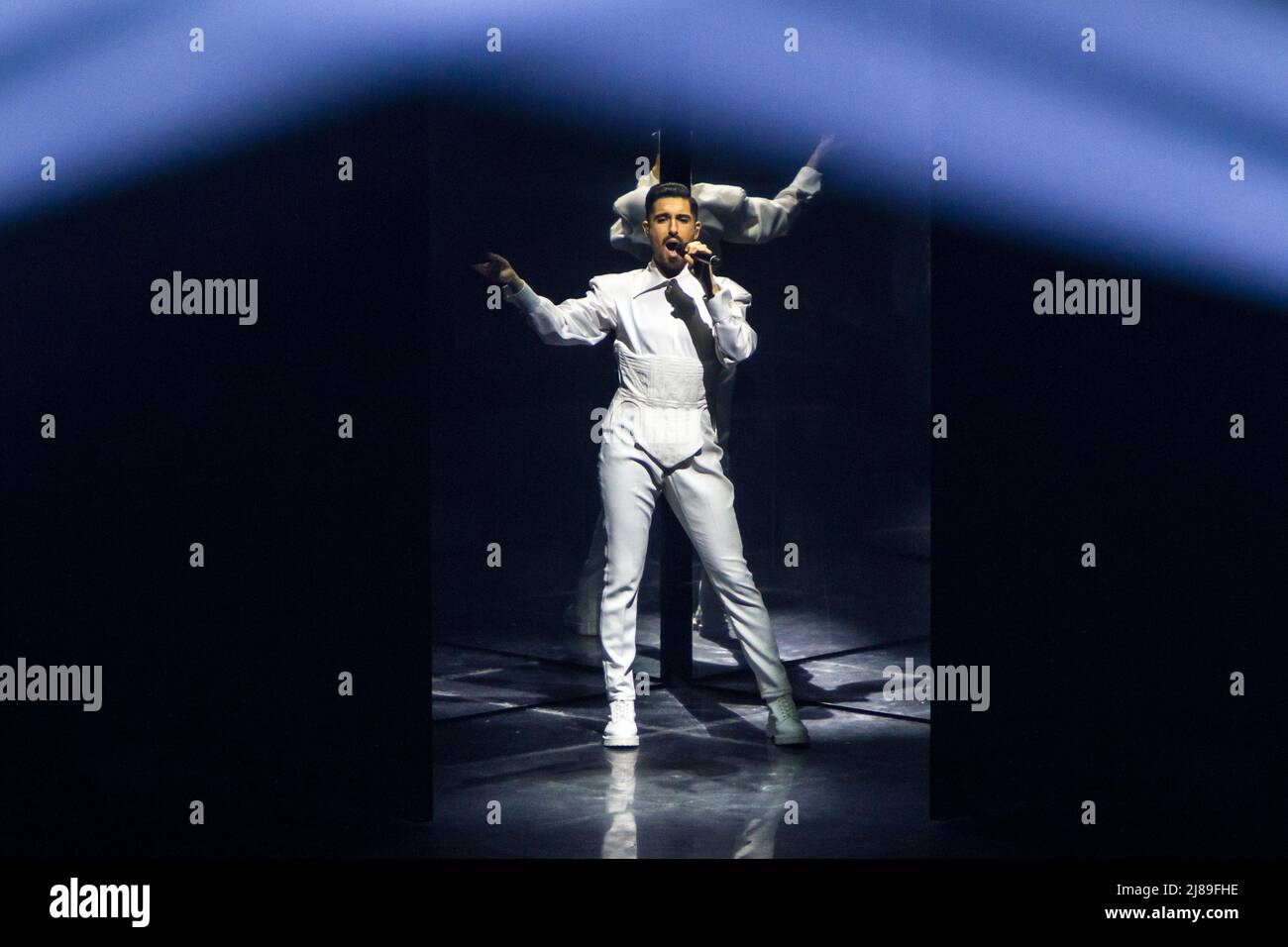Torino, Italy. 12th May 2022. Israeli singer Michael Ben David ...