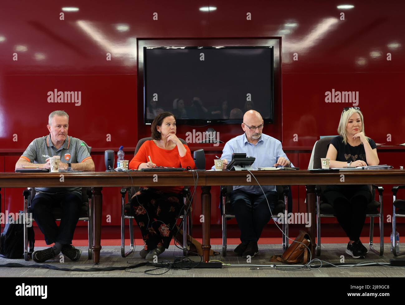 (Left-right) Connor Murphy, Sinn Fein's President Mary Lou McDonald ...