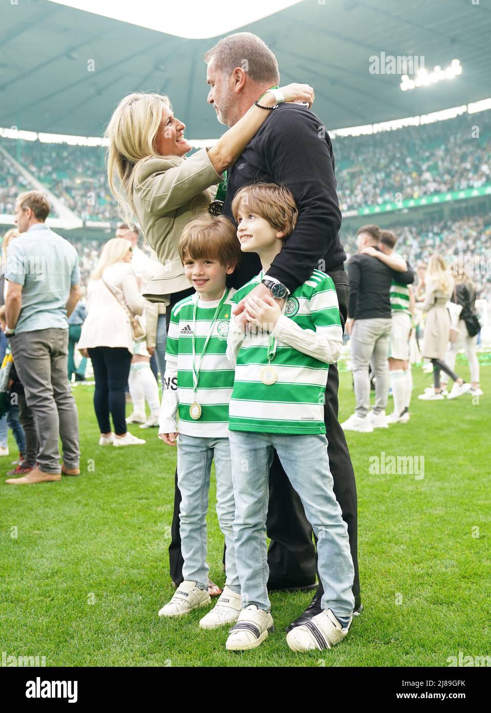 Celtic manager Ange Postecoglou with wife Georgia and sons Max and ...