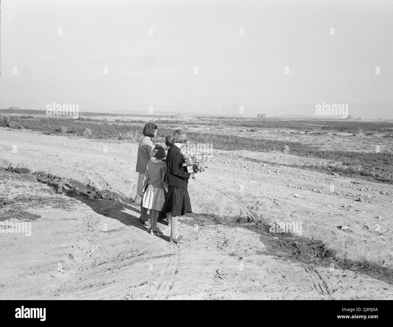 Four of the seven Browning children wait for the school bus at the road ...