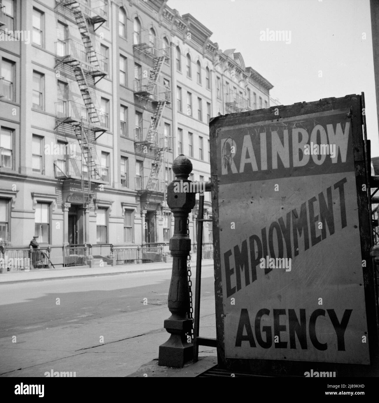 New York, New York. One of the numerous employment agency signs in the ...
