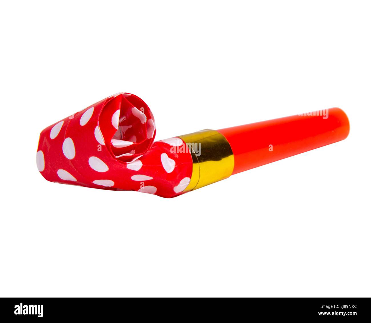 Party blowout noisemaker red color dots horn isolated on the white ...