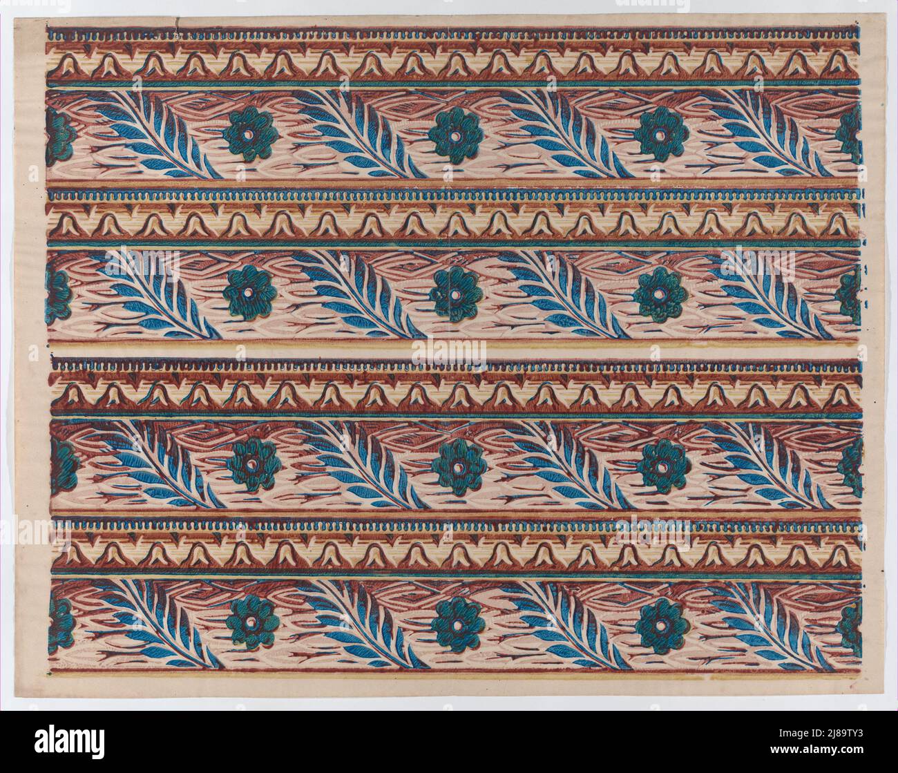 Sheet with two borders with flower and leaf designs, late 18th-mid-19th ...