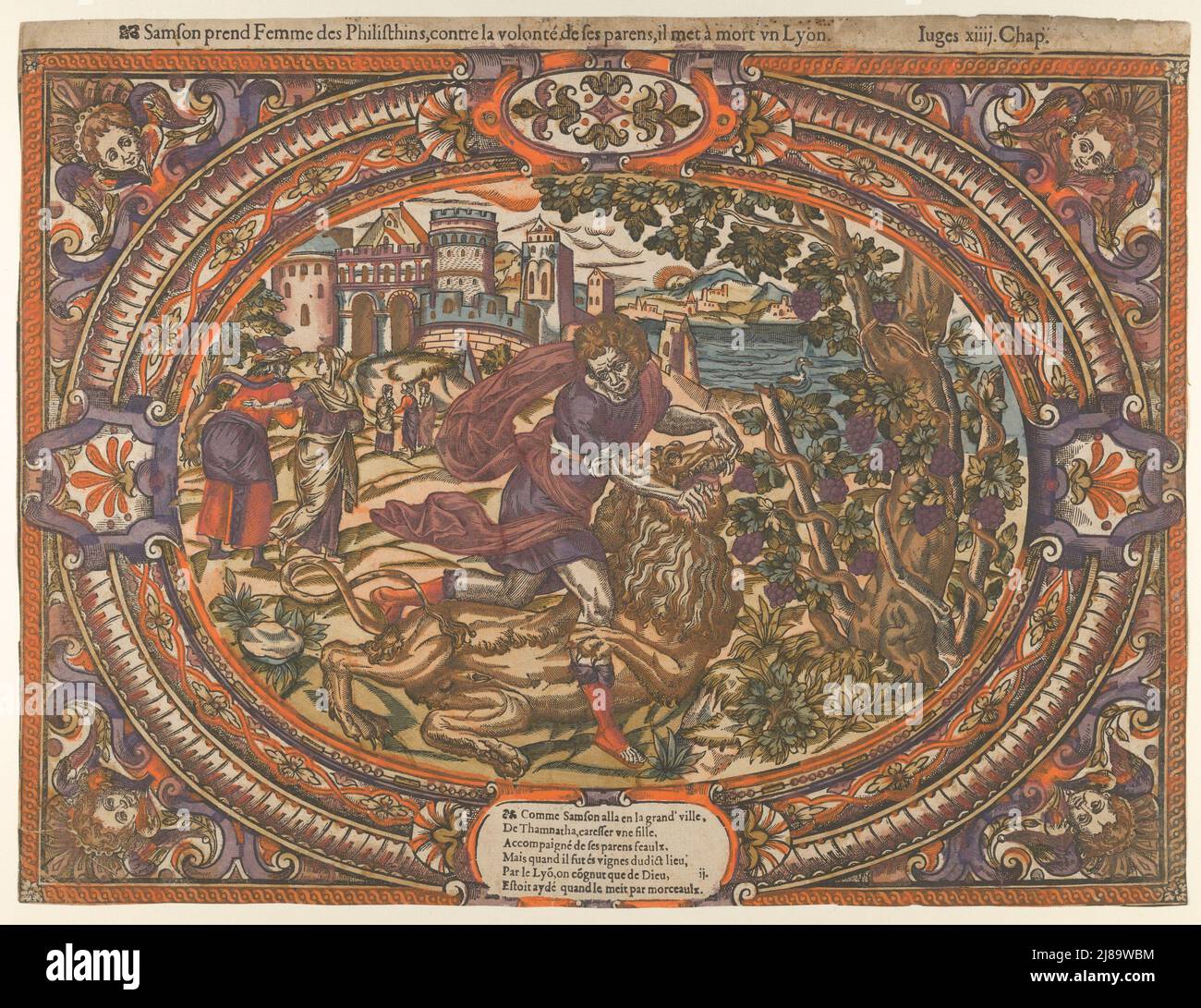 Samson and the Lion, from the Story of Samson, ca. 1560-80 Stock Photo ...