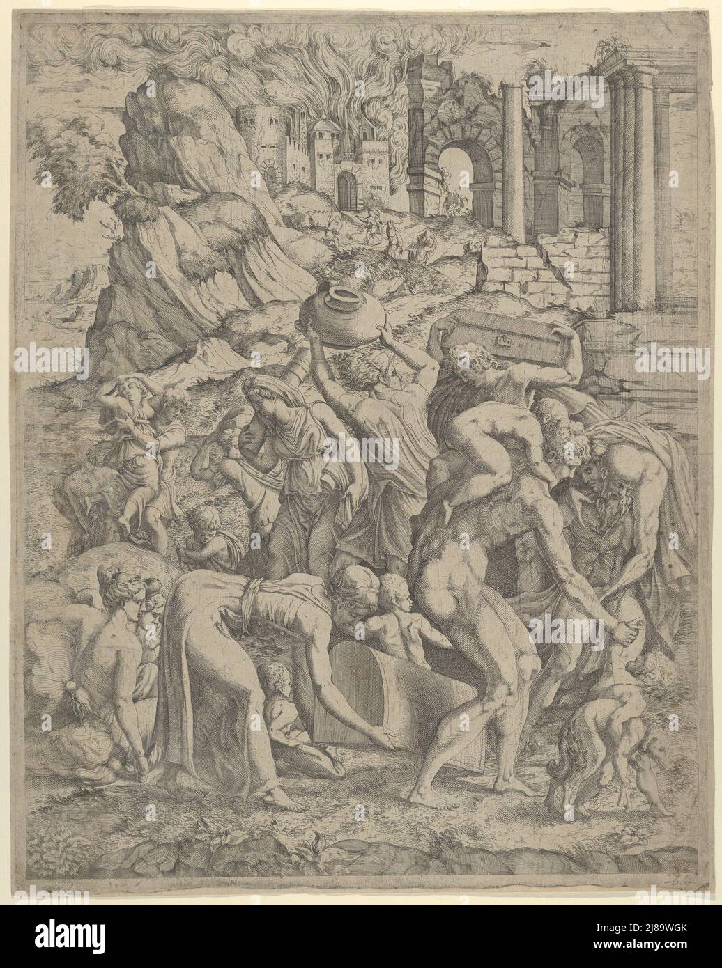 People Fleeing a Burning City, 16th century Stock Photo - Alamy