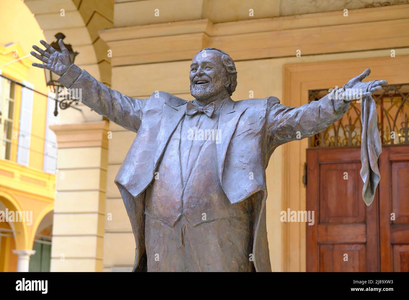 Statue of Luciano Pavarotti, the legendary Italian opera tenor, in ...