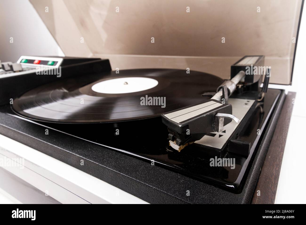 Close up of turntable needle on a vinyl record. Turntable playing vinyl ...