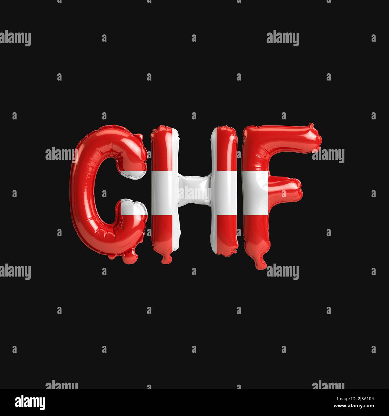 3d illustration of currency chf-letter balloons with flags color ...