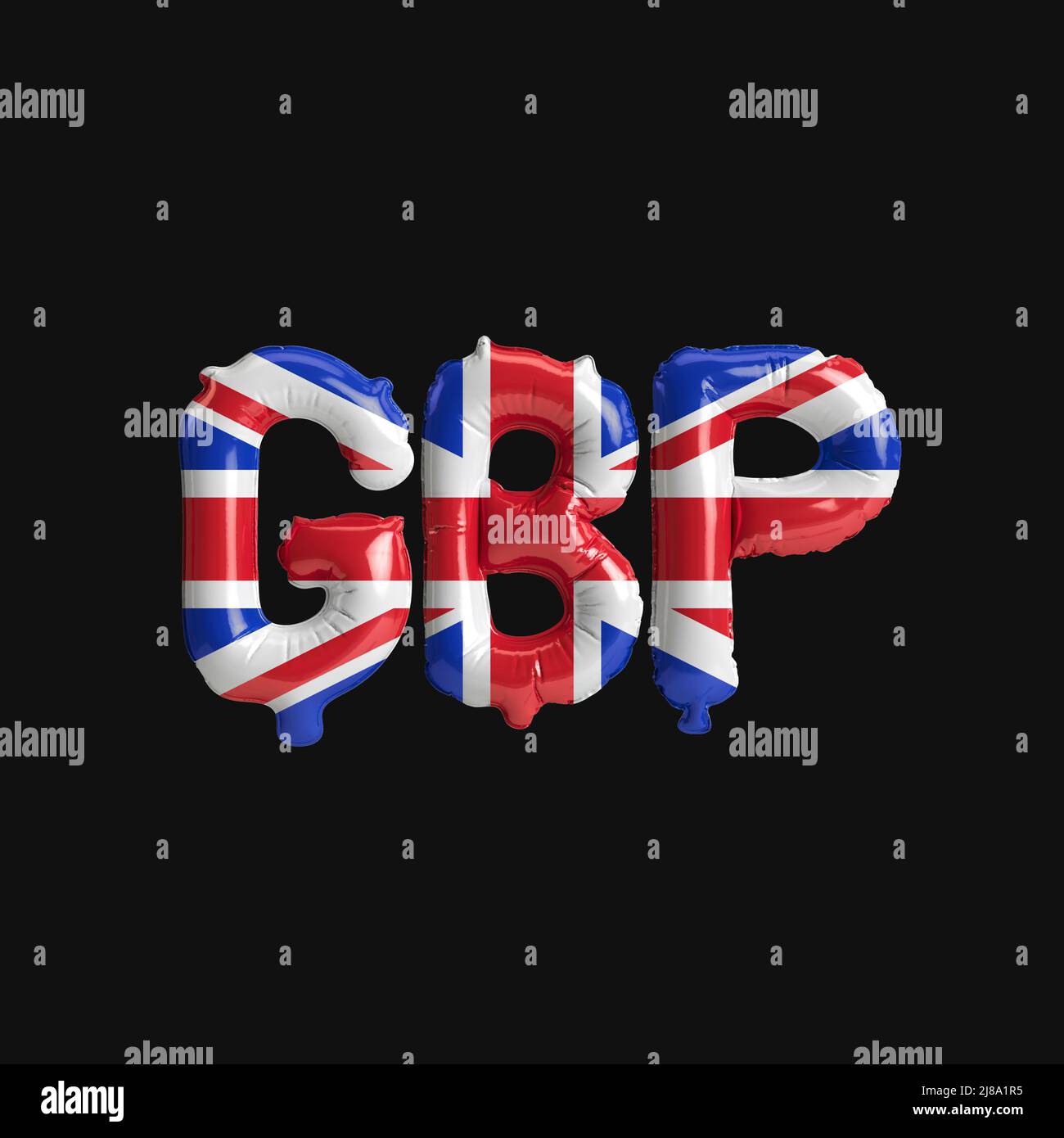 3d illustration of currency gbp-letter balloons with flags color united ...