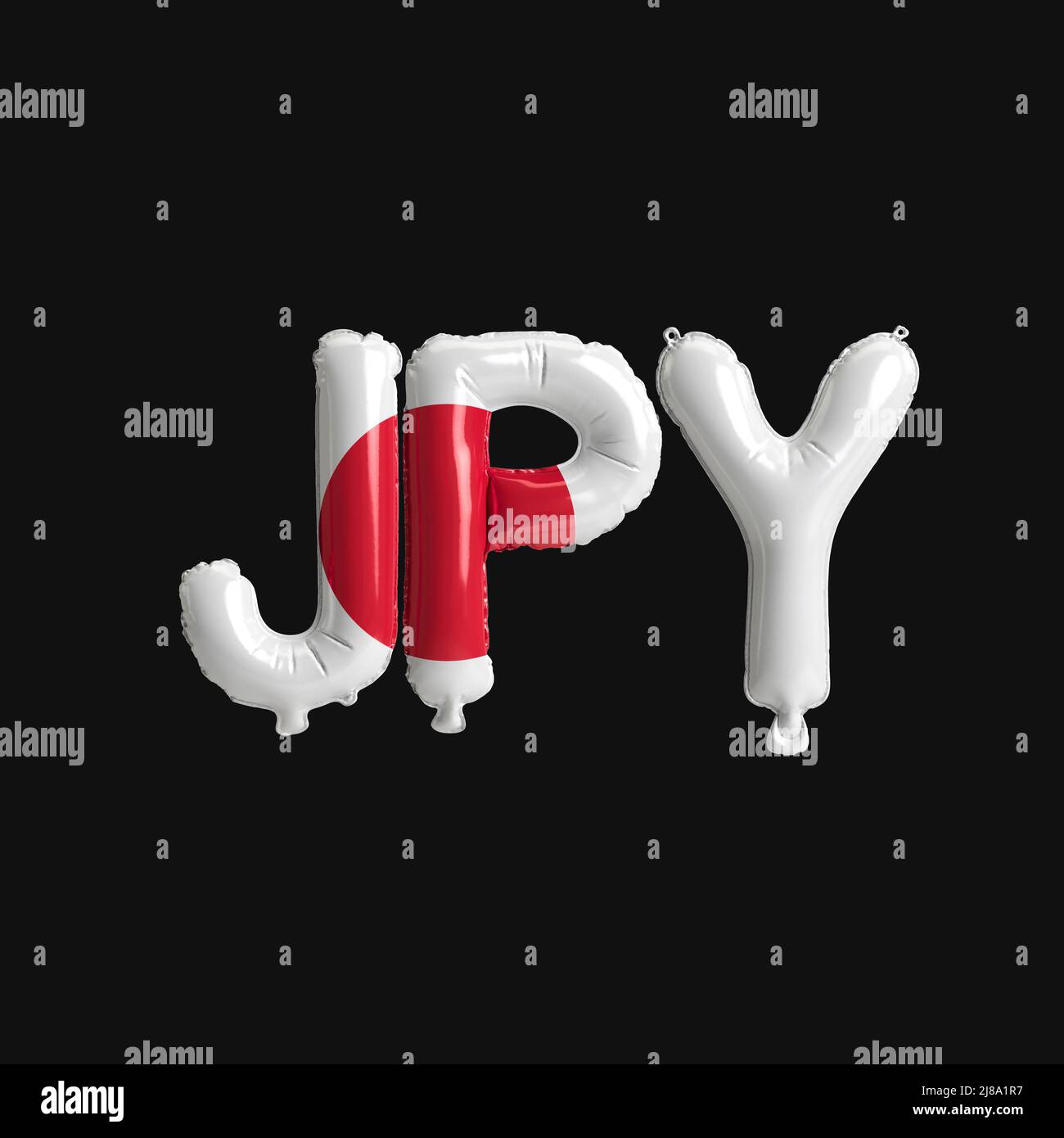 3d illustration of currency jpy-letter balloons with flags color japan ...