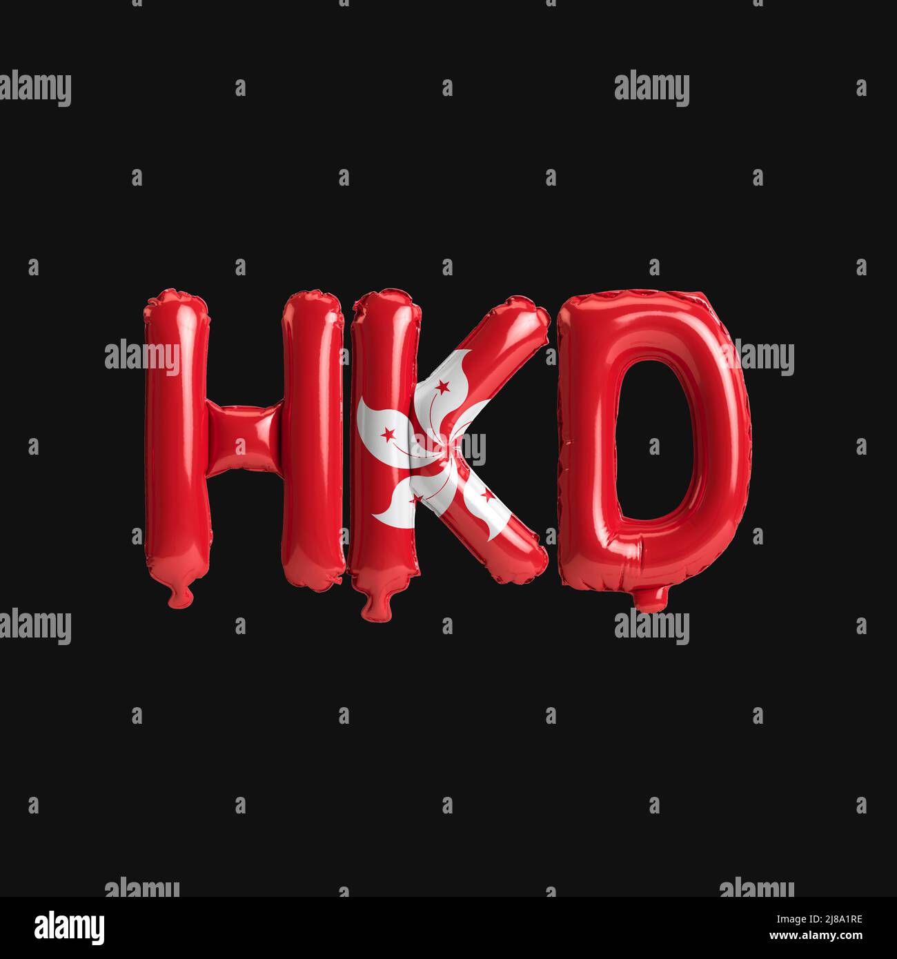 3d illustration of currency hkd-letter balloons with flags color ...