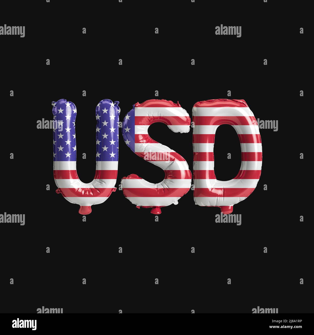 3d illustration of currency usd-letter balloons with flags color united ...
