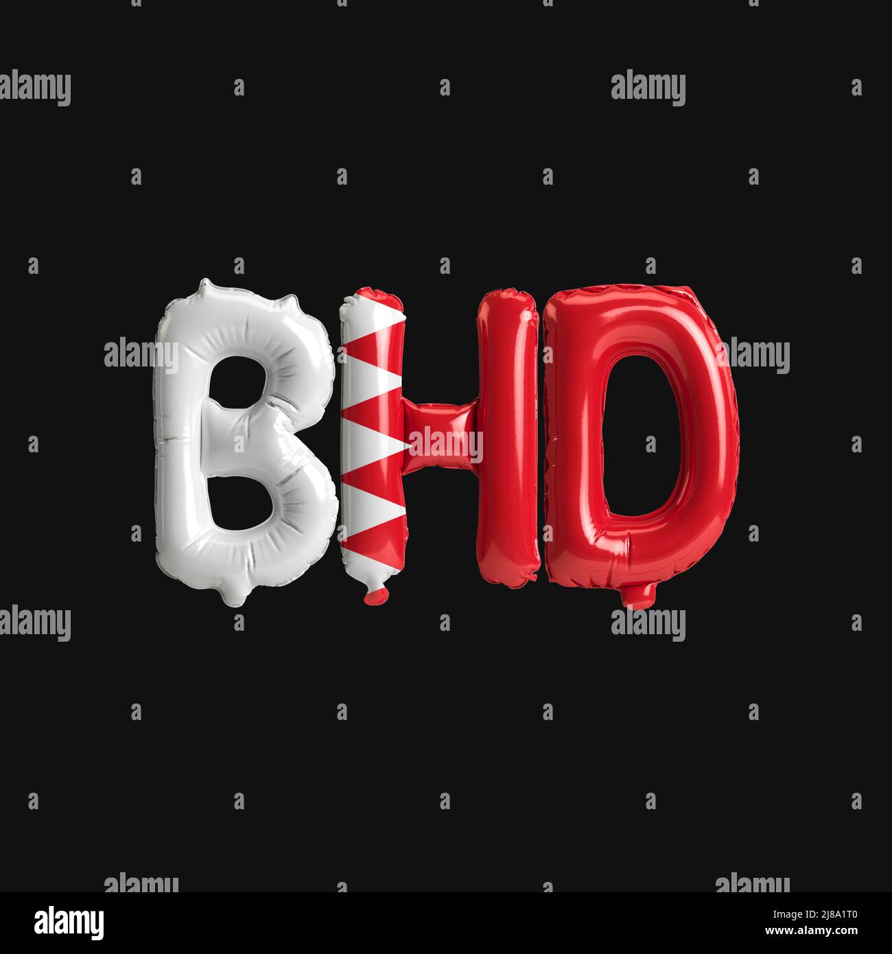 3d illustration of currency bhd-letter balloons with flags color ...