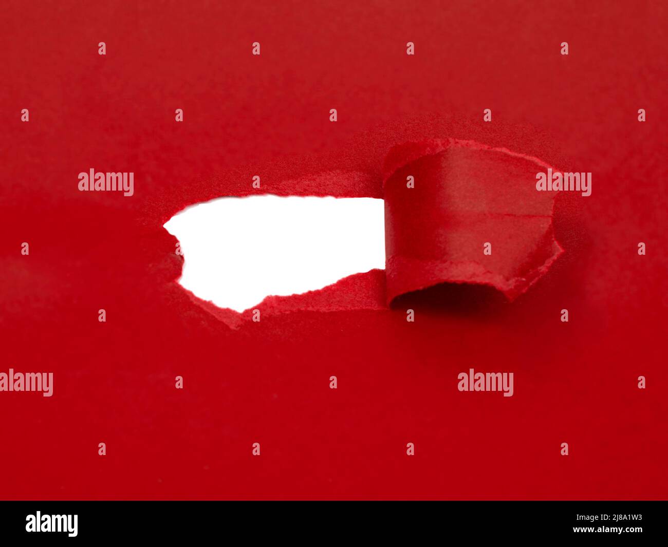 Red marsala paper damaged torn with white hole isolated copyspace for ...