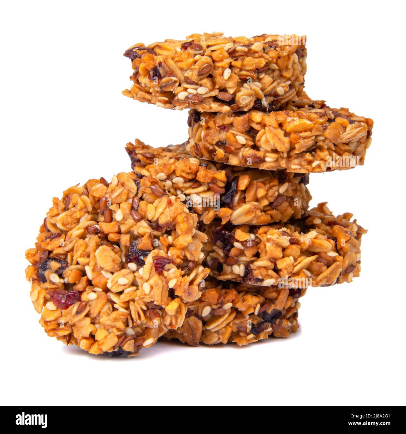 Tower of cookies with honey oatmeal grain isolated on the white Stock ...