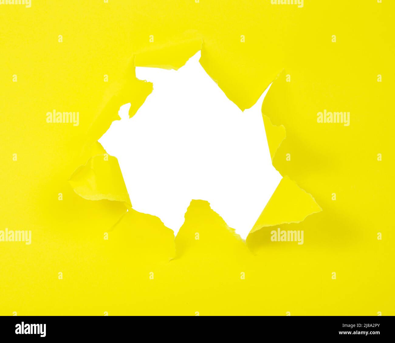 Yellow crushed torn paper with hole copyspace background for idea Stock ...