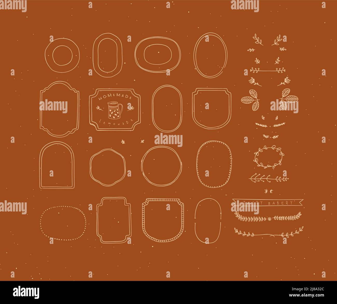 Set of frames and decor elements in handmade graphic primitive casual ...