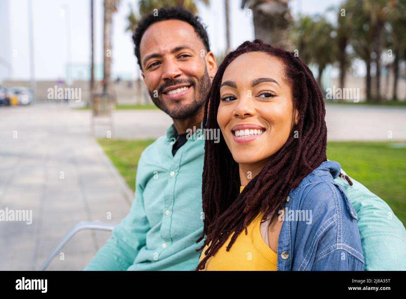 Beautiful happy hispanic latino couple of lovers dating outdoors ...