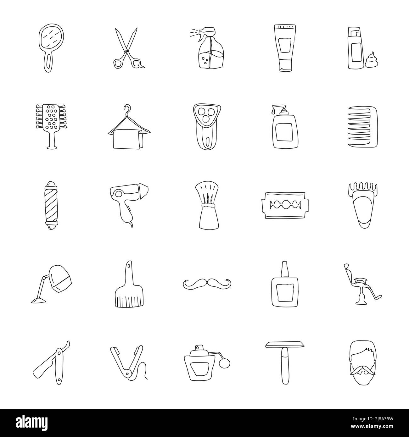 barber shop hand drawn linear doodles Stock Vector Image & Art - Alamy