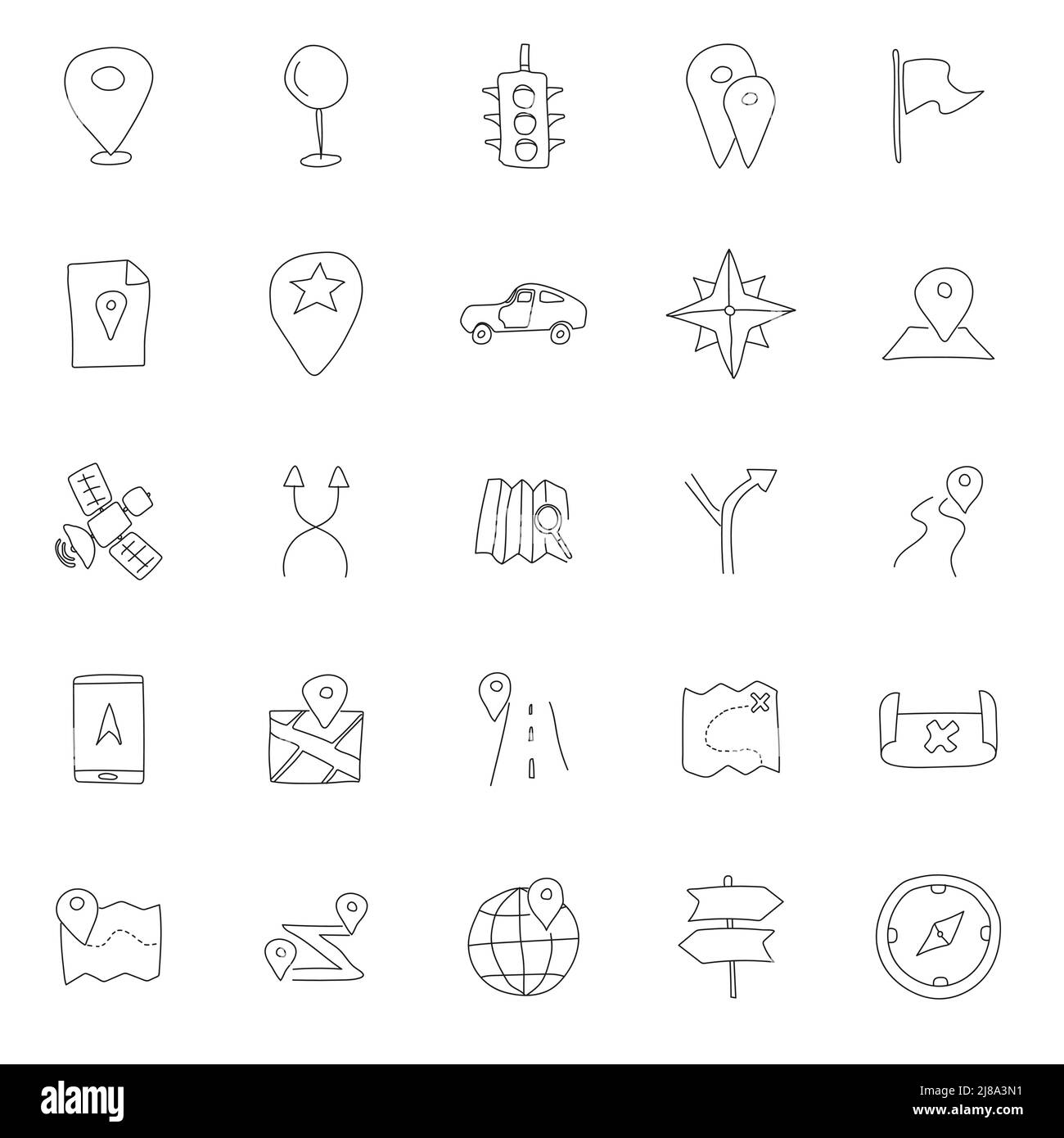 Location search doodle icon Black and White Stock Photos & Images - Alamy