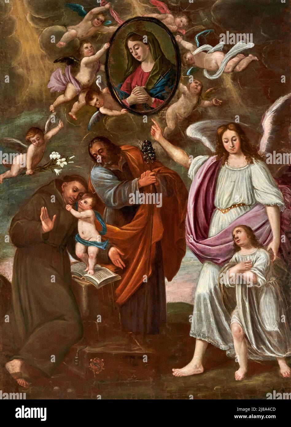 Madonna con S.Antonio da Padova,Angelo custode e S.Giuseppe- olio su tela - Claudio Spina - XVII ...