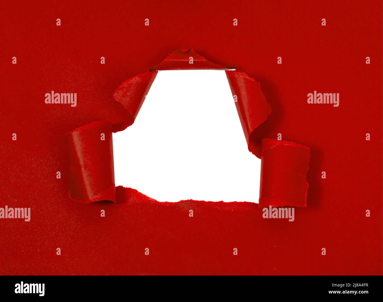 Red crushed torn paper with hole copyspace background for idea Stock ...