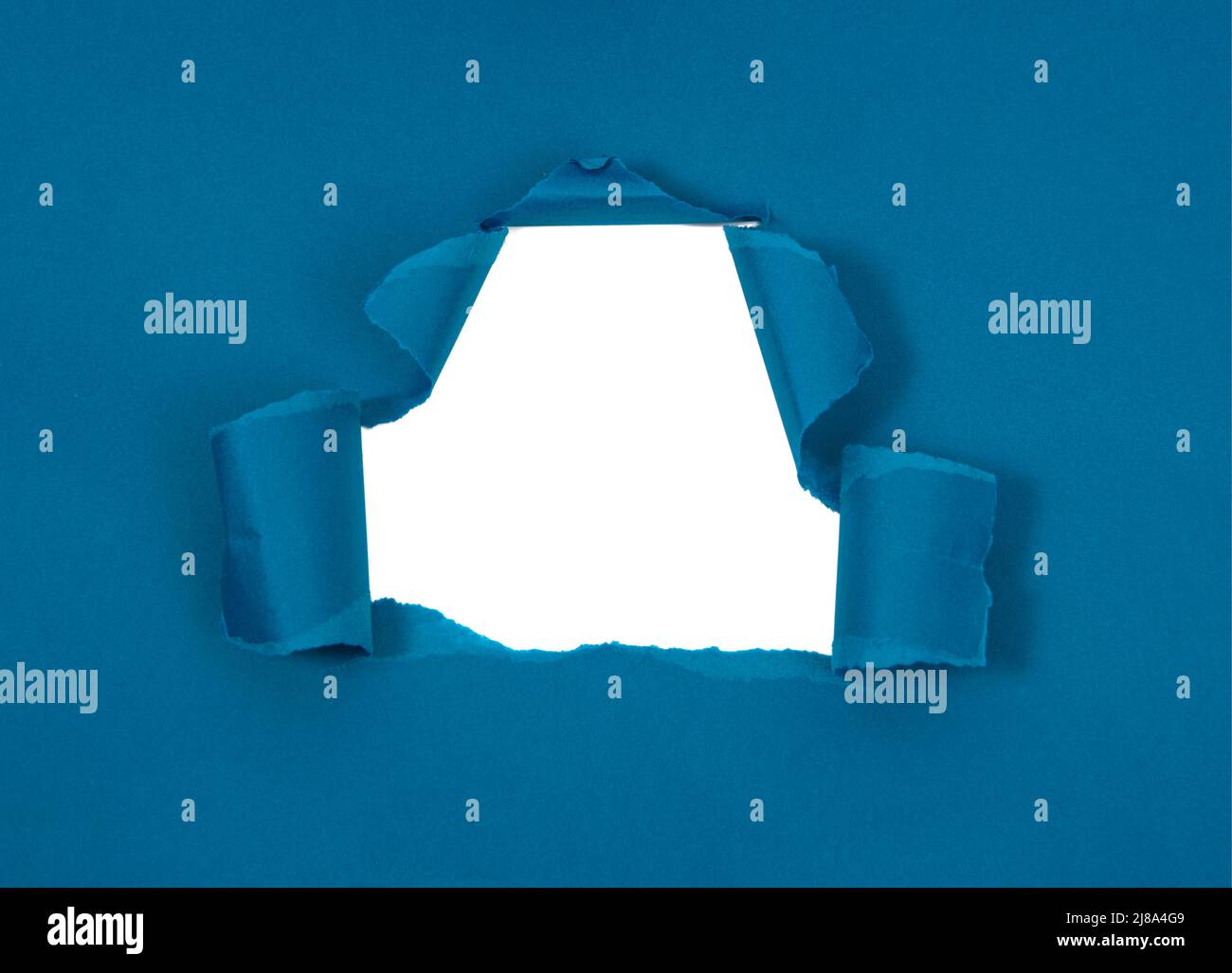 Blue crushed torn paper with hole copyspace background for idea Stock ...