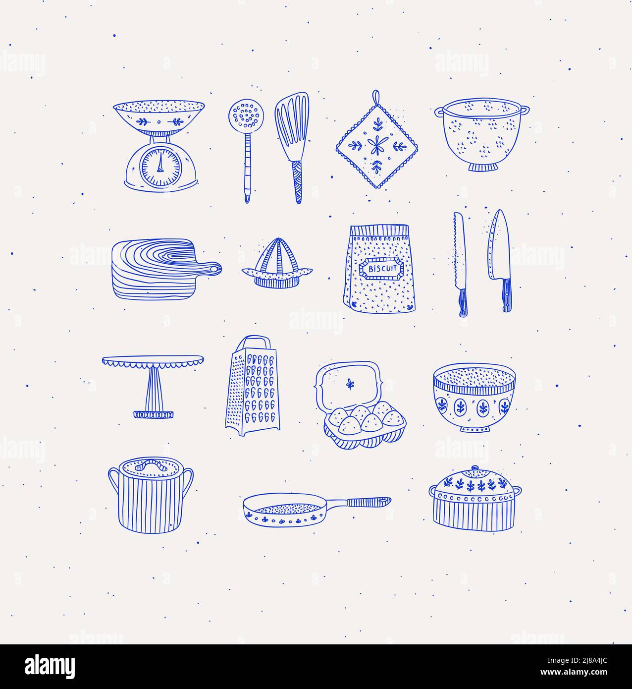 Set of kitchen tools and cooking icons drawing in handmade graphic ...