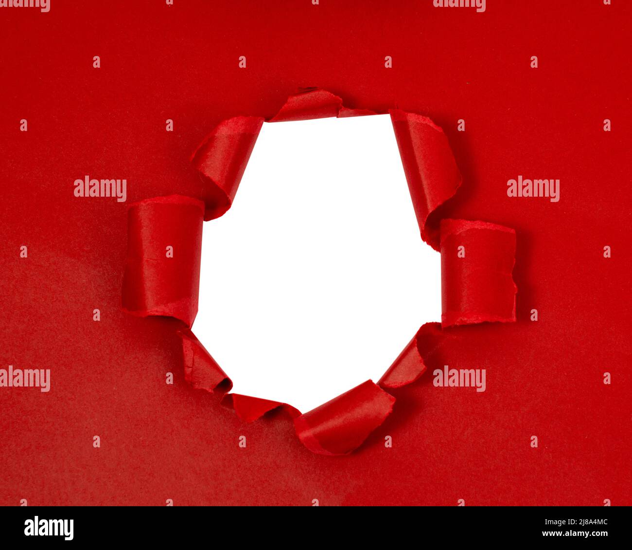 Red crushed torn paper with hole copyspace background for idea Stock ...