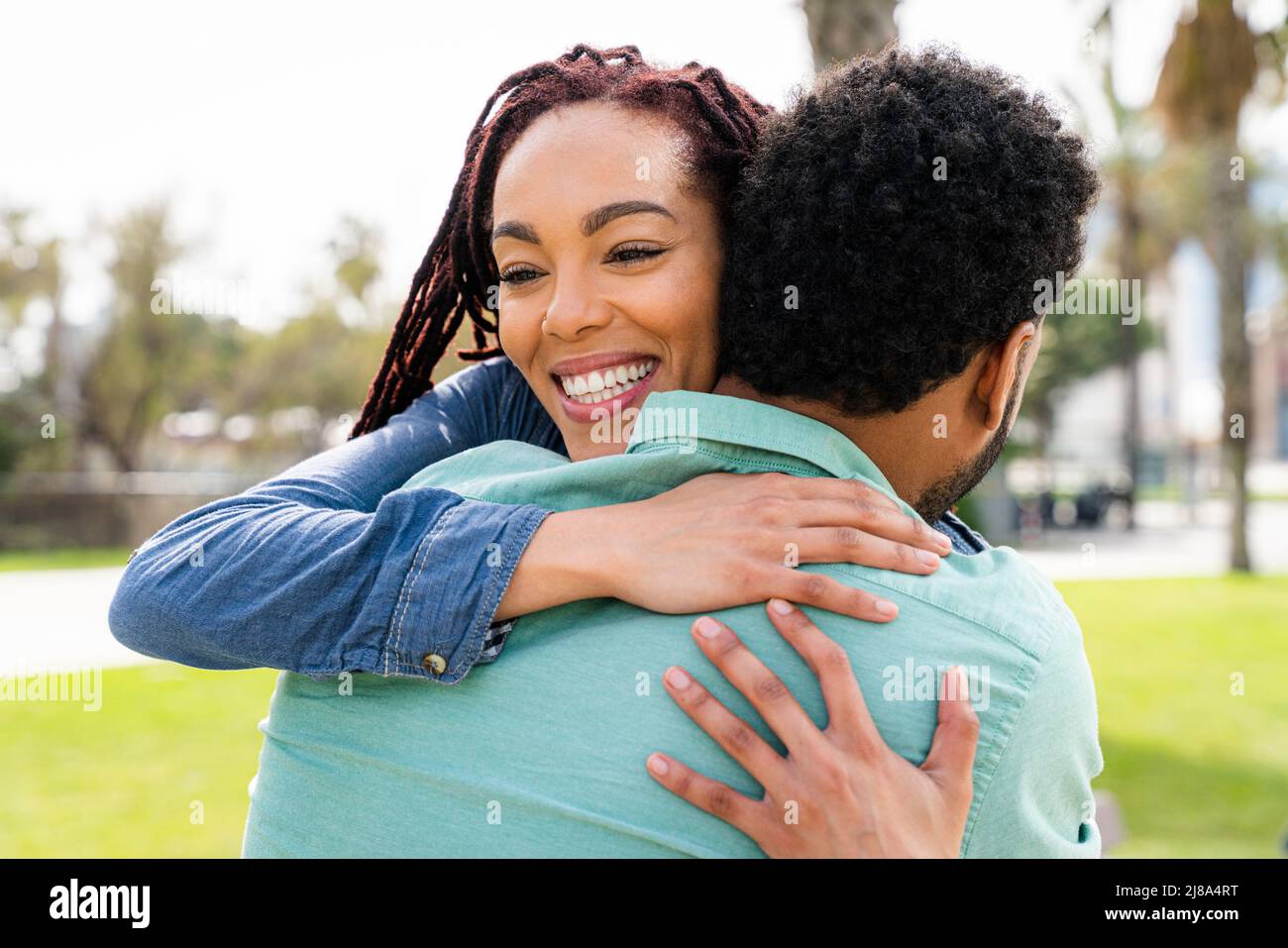 Beautiful happy hispanic latino couple of lovers dating outdoors ...