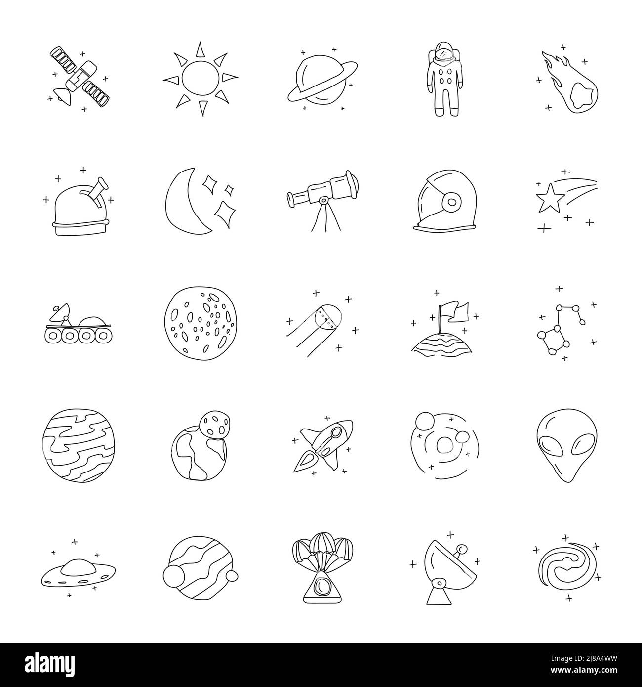 Space hand drawn linear doodles Stock Vector Image & Art - Alamy