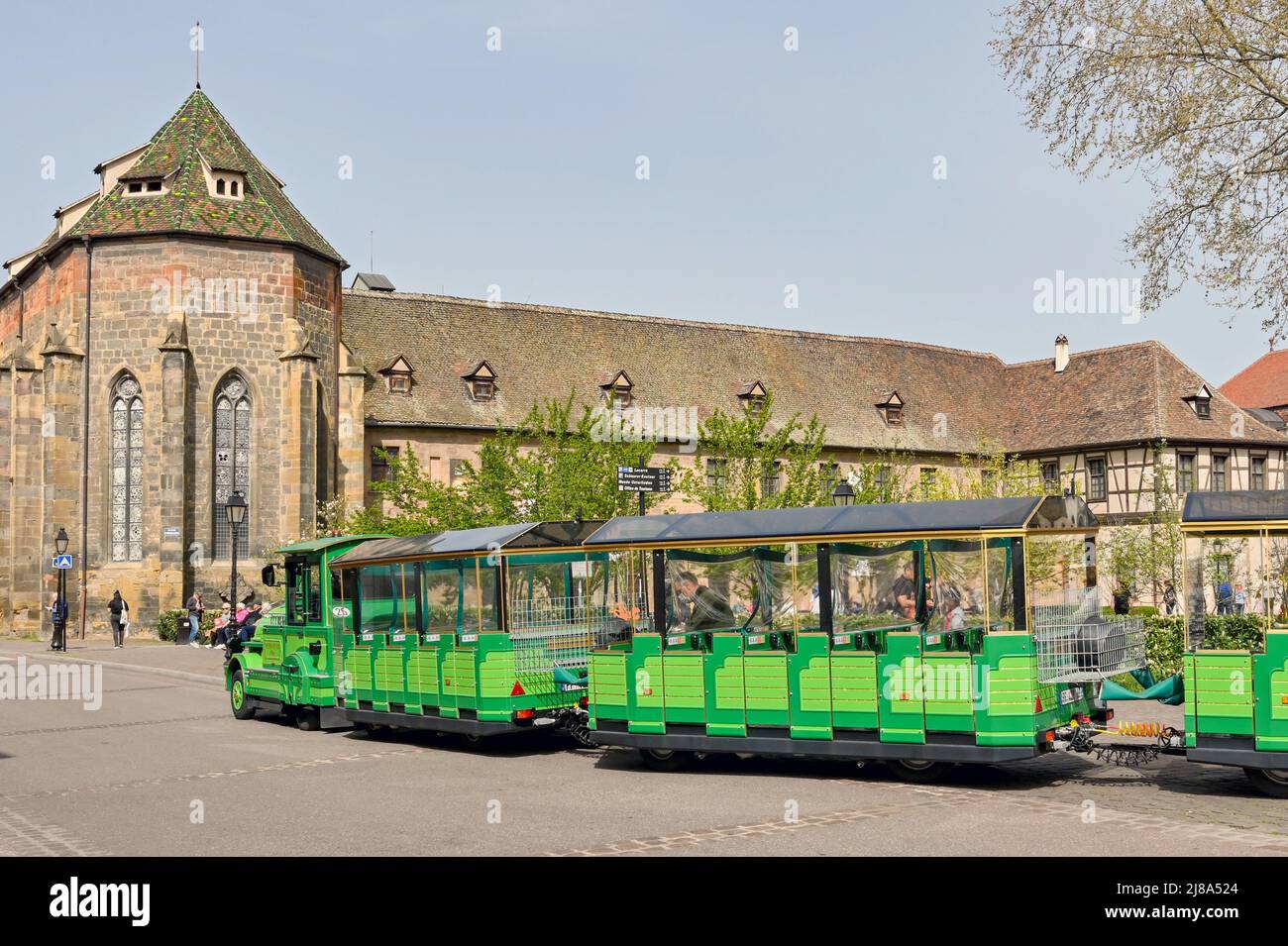 Colmar, France - April 2022: Tourist land train in the city centre ...