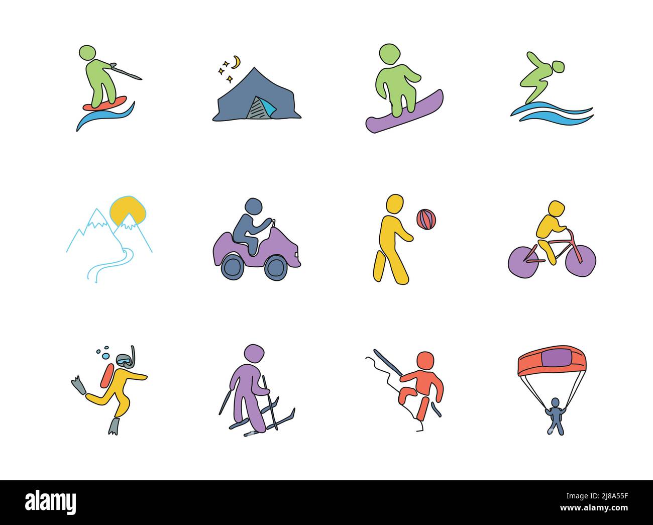 active recreation doodles isolated on white Stock Vector Image & Art ...