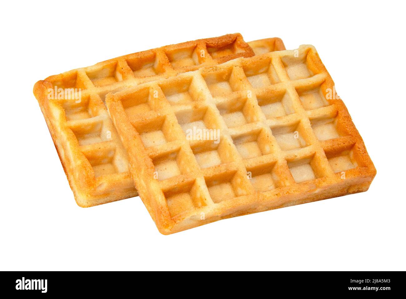 Belgian waffles with chocolate syrup baked tasty isolated on the white ...