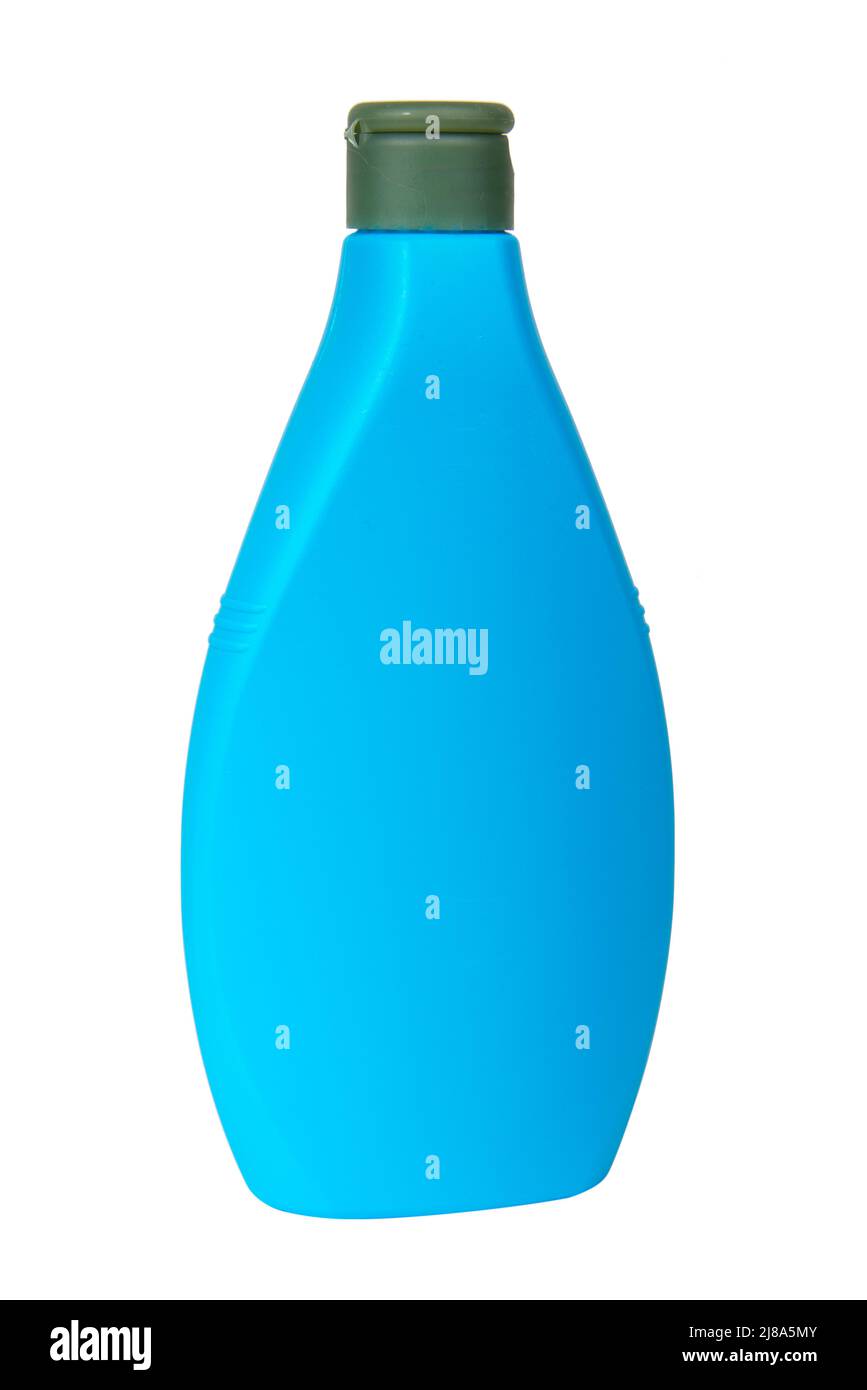 Blue bottle shampoo or lotion package plastic container isolated on the ...