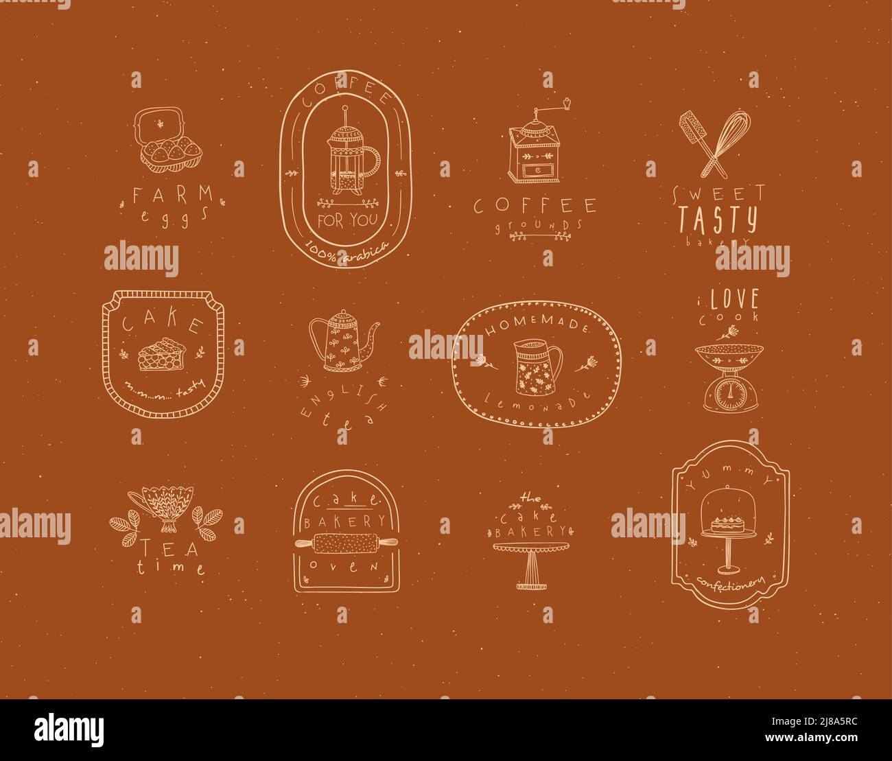 Set of kitchen labels with lettering drawing in handmade graphic ...